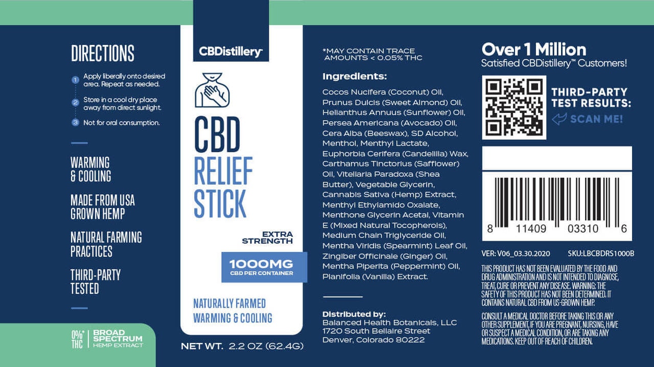 Cbdistillery Cbd Relief Stick Broad Spectrum Thc Free 1000mg Of Cbd