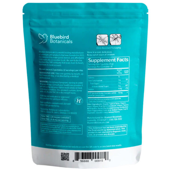 Bluebird Botanicals, CBD Gummies, Fruit Mix, Full Spectrum, 30ct, 450mg ...