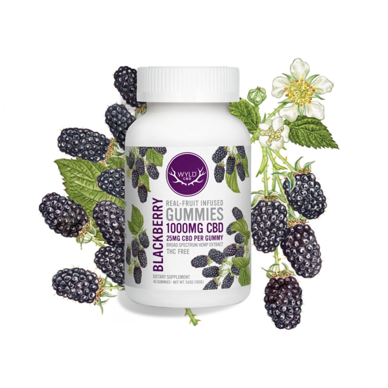Wyld CBD, Blackberry Gummies, Broad Spectrum THC-Free, 40ct, 1000mg CBD ...