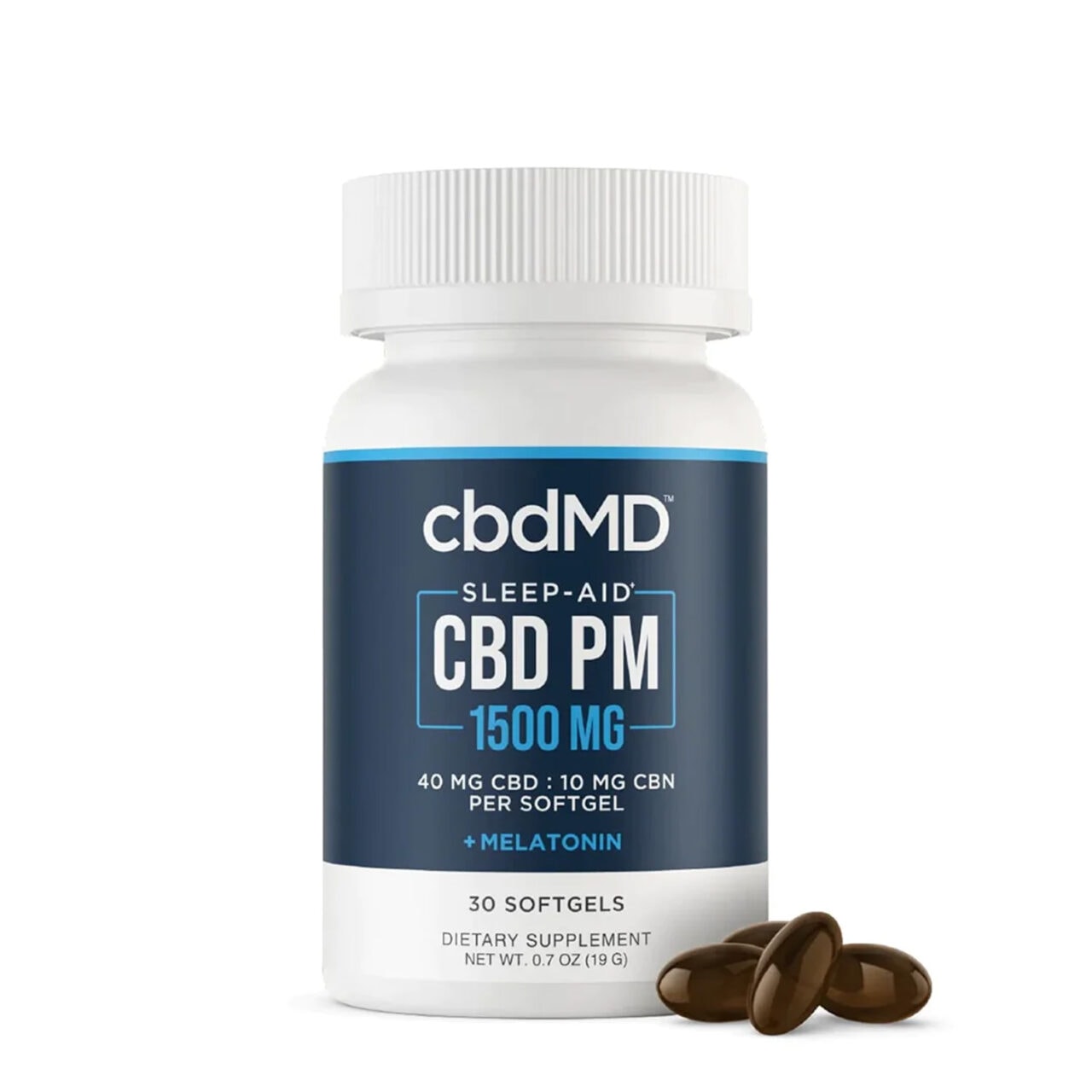 cbdMD, CBD PM Softgels with Melatonin, Broad Spectrum THC-Free, 30ct, 300mg CBN + 1200mg CBD ...