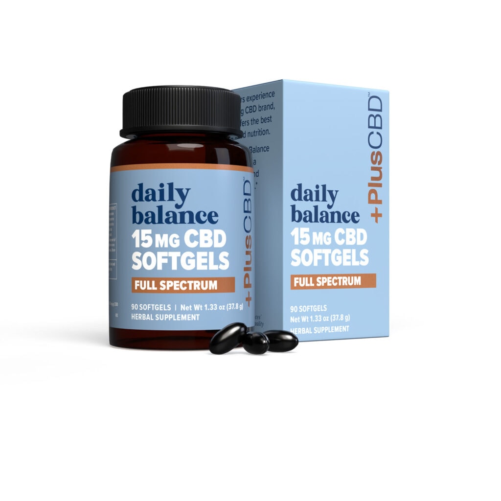 PlusCBD, Daily Balance 15mg CBD Softgels, Full Spectrum, 90ct, 1350mg ...