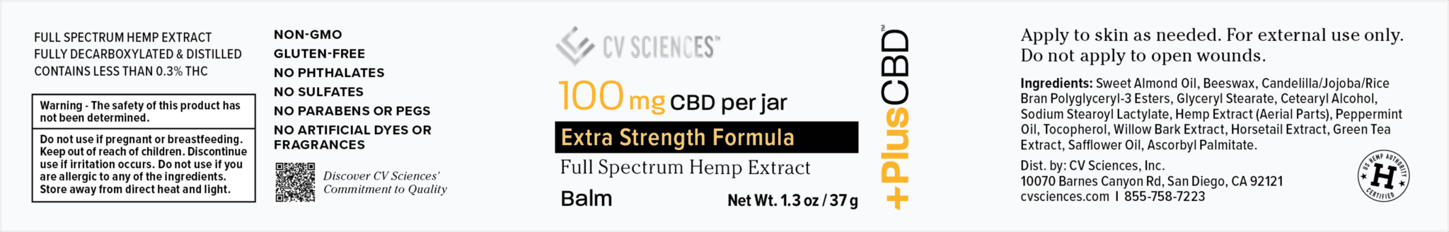 PlusCBD, Extra Strength CBD Balm, Full Spectrum, 1.3oz, 100mg CBD - CBD ...