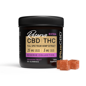 PlusCBD, Reserve Extra 5mg THC + 25mg CBD Gummies, Dragon Fruit, Full Spectrum, 30ct, 150mg THC ...