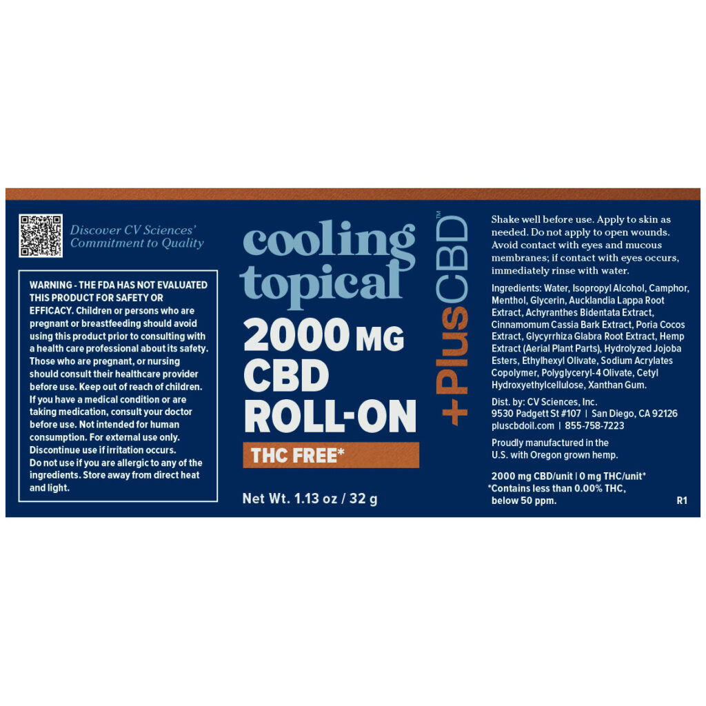 PlusCBD, Cooling Topical CBD Roll-On, Isolate THC-Free, 1.13oz, 2000mg ...