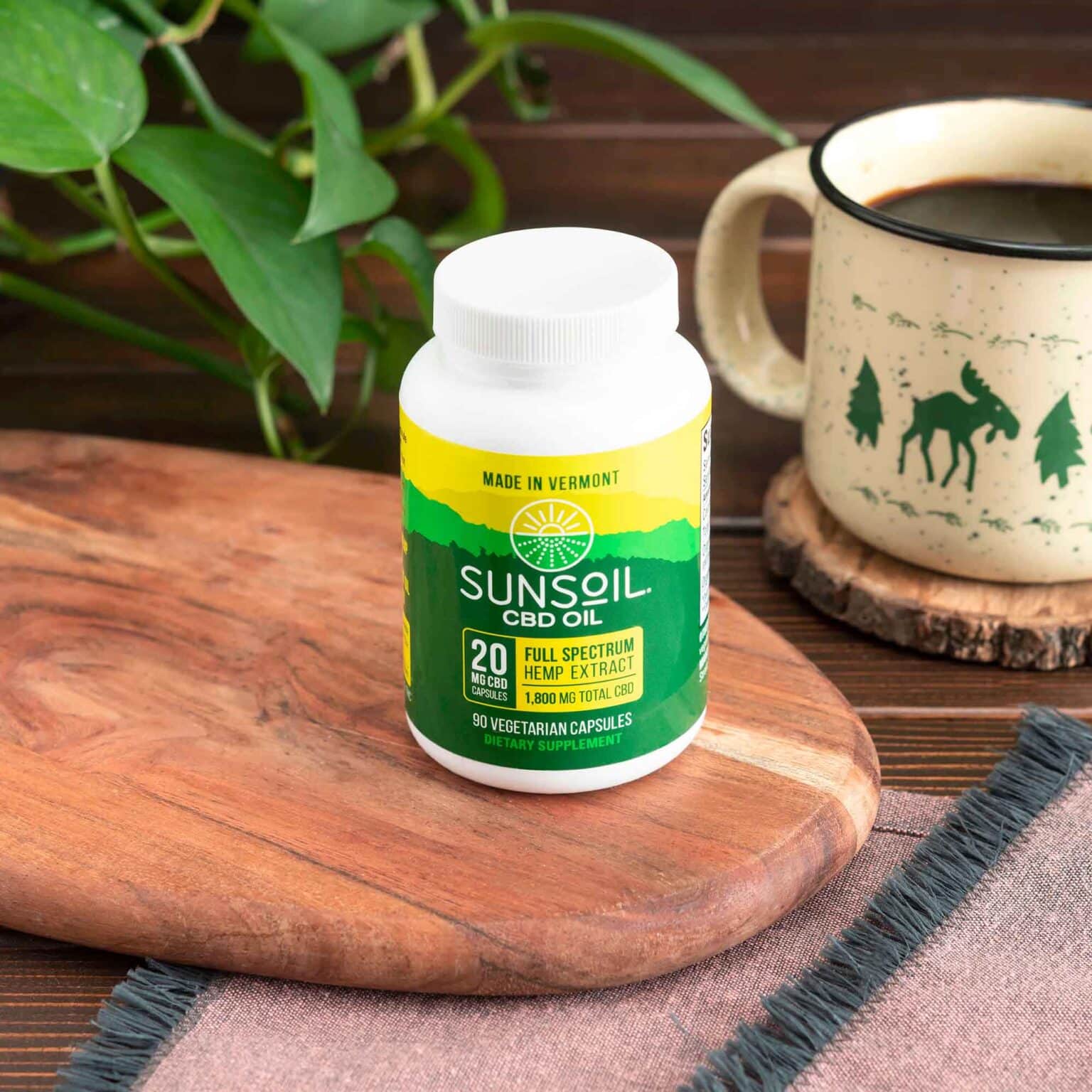 Sunsoil, Vegan CBD Capsules, Full Spectrum, 90ct, 1800mg CBD - CBD.market