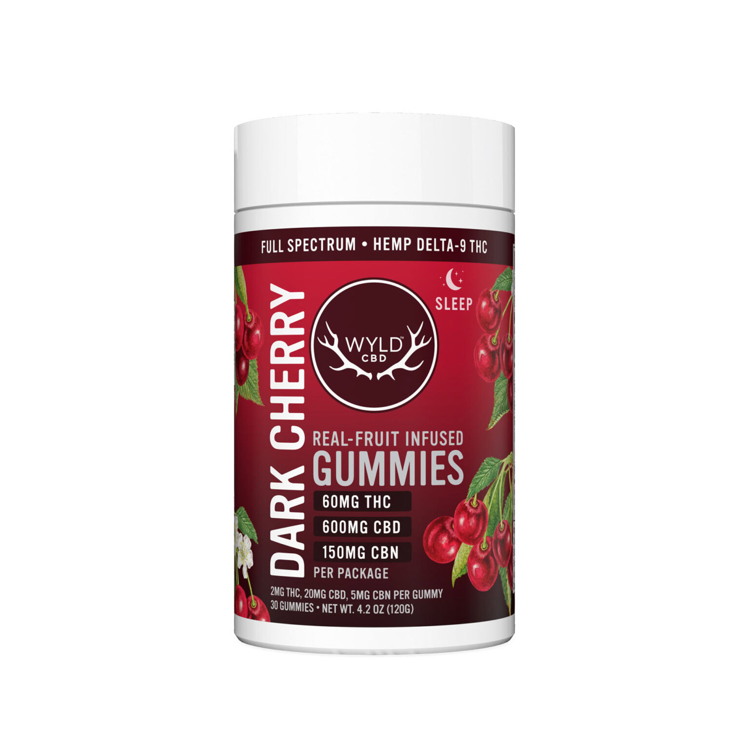 Wyld CBD, Dark Cherry Sleep CBD+THC Gummies, Full Spectrum, 30ct, 60mg ...
