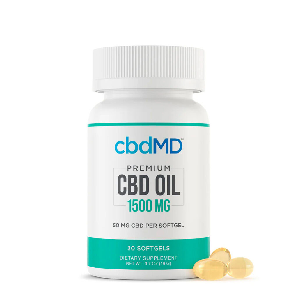 cbdMD, CBD Oil Softgels 50mg, Broad Spectrum THC-Free, 30ct, 1500mg CBD ...
